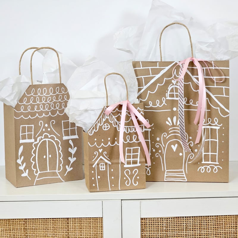 Dollar Tree DIY Gingerbread House Gift Bag Free Drawing PDF